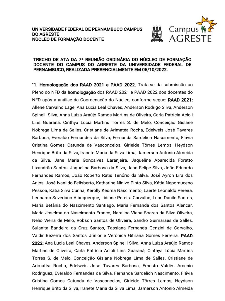 Homologação RAAD e PAAD 2022 UFPE | PDF