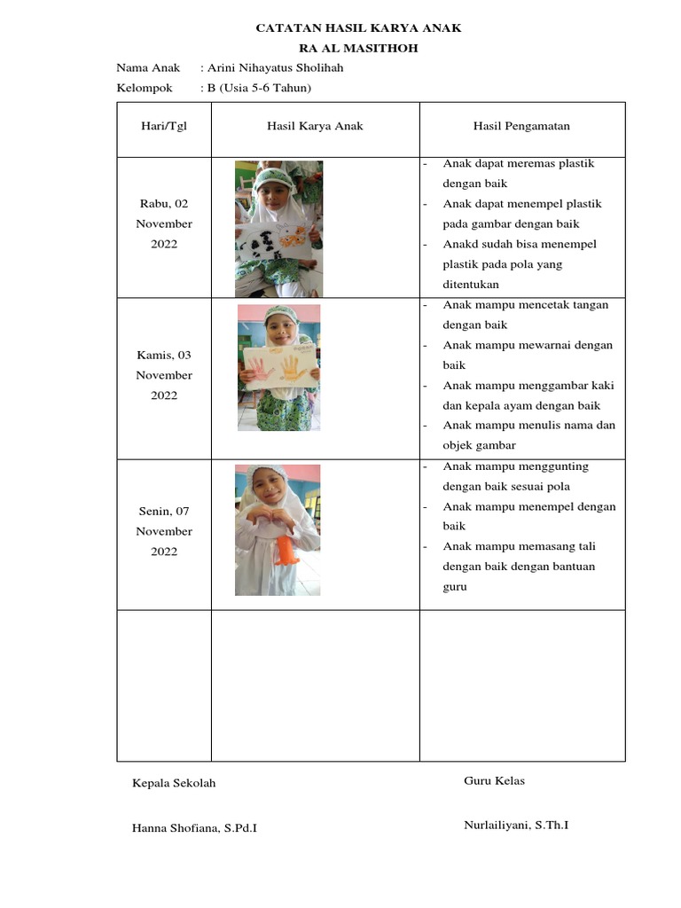 CATATAN HASIL KARYA ANAK | PDF