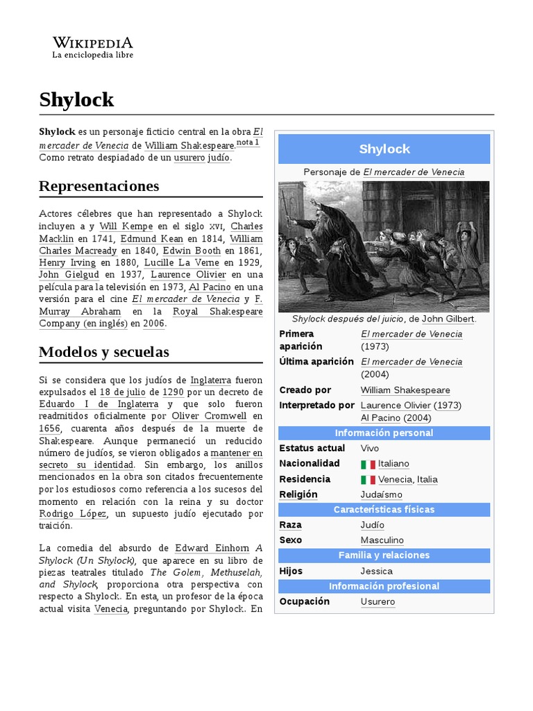 Shylock: El Usurero de Shakespeare | PDF | Usurero | El mercader de Venecia