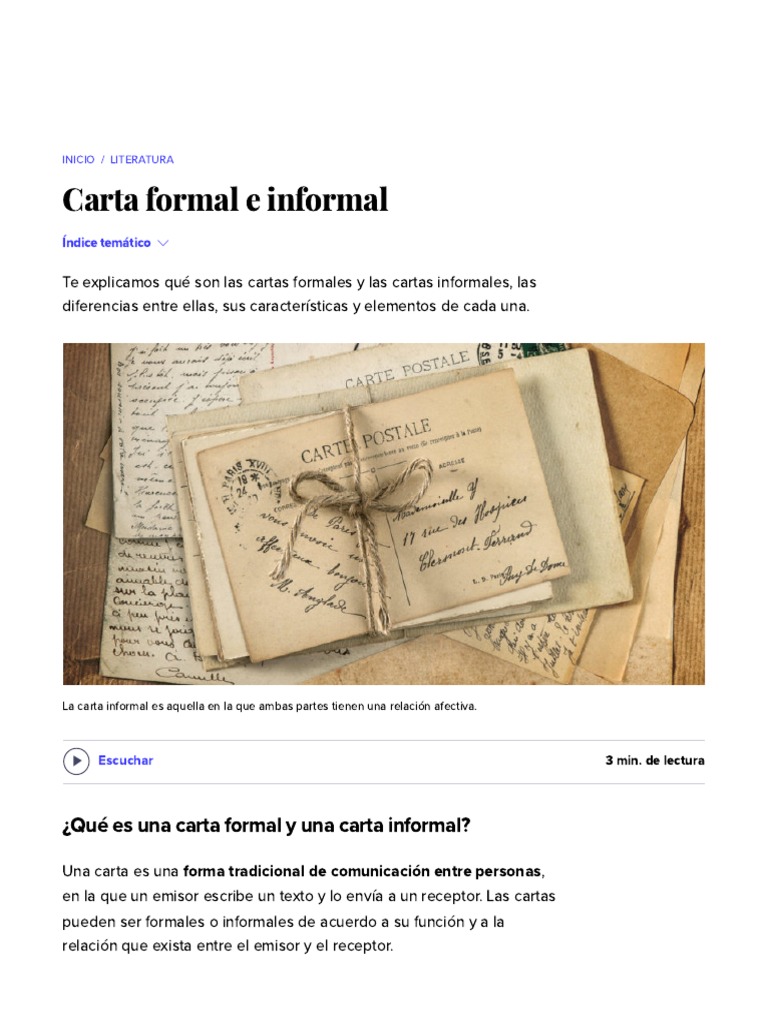 Carta Formal y Carta Informal - Elementos y Características | PDF ...