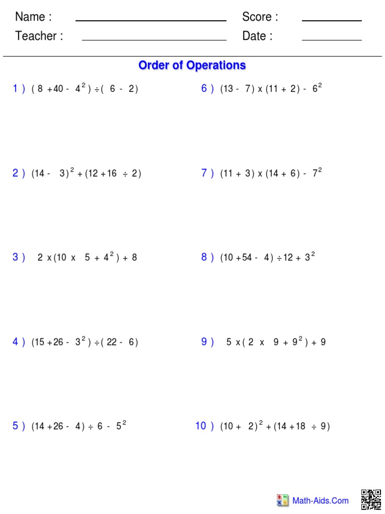 Order of Operations Practice Problems | PDF