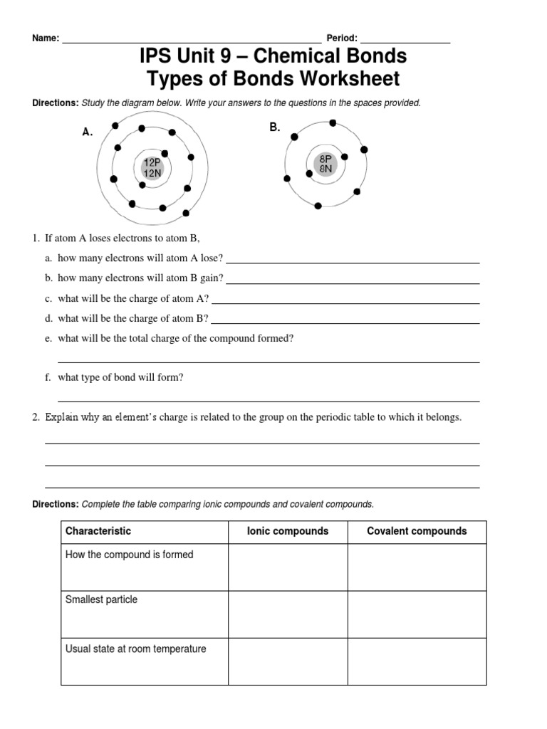 Types of Chemical Bonds Worksheet | PDF | Chemical Compounds | Ion