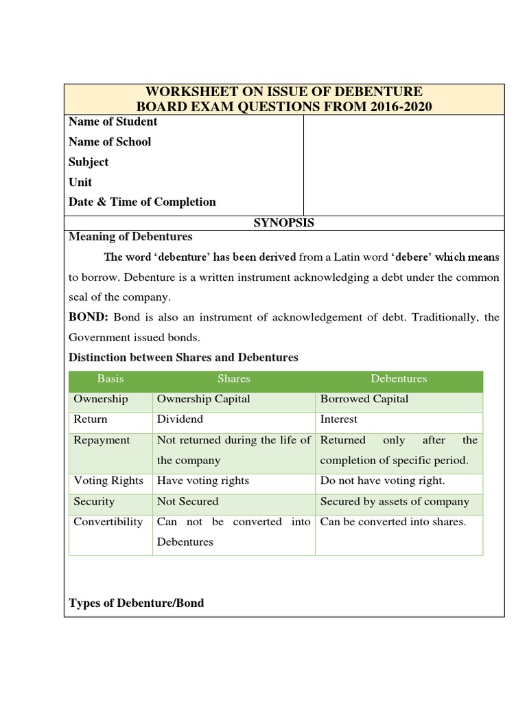 Debenture Issue Worksheet and Examples | PDF | Securities (Finance ...
