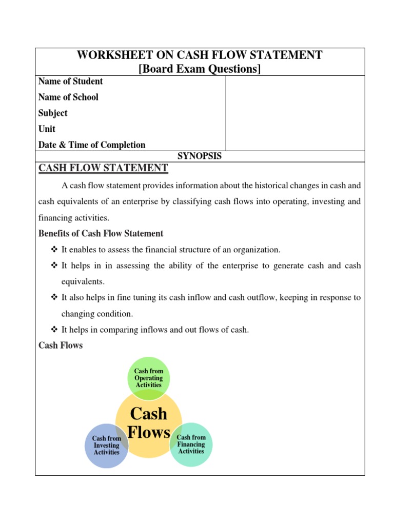 Worksheet On Cash Flow Statement (Board Exam Questions) | PDF ...