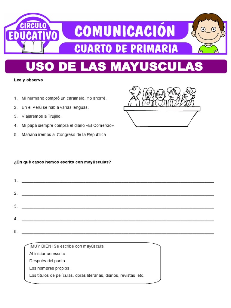 Actividades Sobre El Uso de Las Mayusculas Para Cuarto de Primaria | PDF