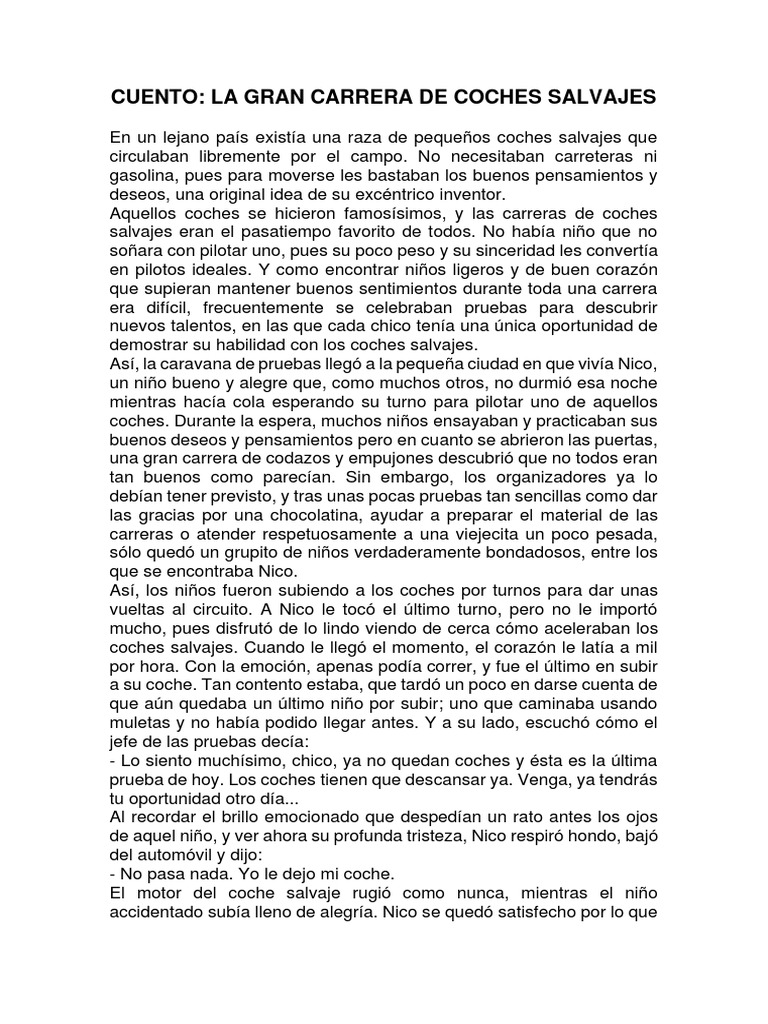 Cuento: La Gran Carrera de Coches Salvajes | PDF