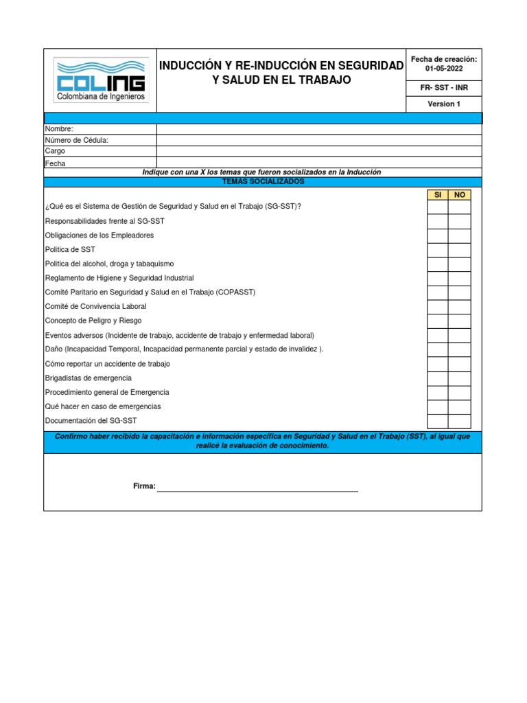 Formato de Induccion y Reinduccion | PDF