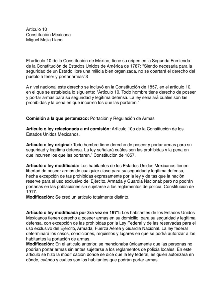 Artículo 10 Portación de Armas | PDF | Derecho a mantener y portar ...