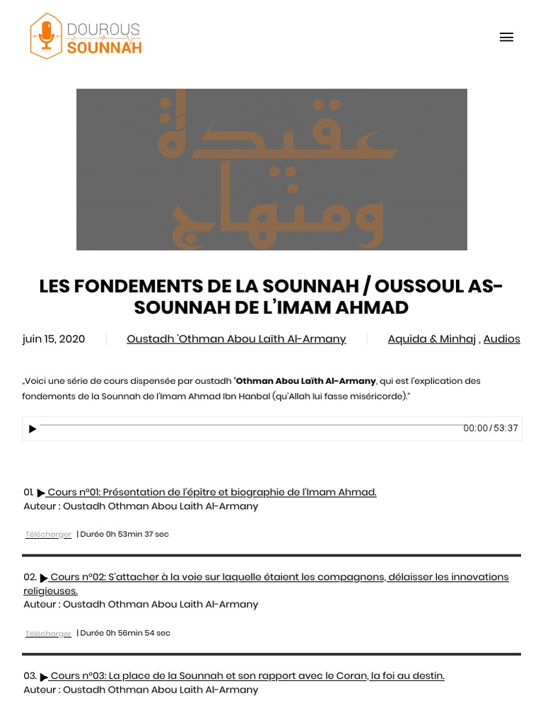 Cours sur les Fondements de la Sounnah | PDF | Religions abrahamiques ...