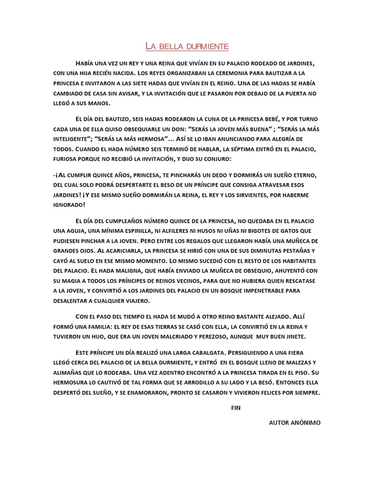 La Bella Durmiente Adaptación | Descargar gratis PDF | Bella Durmiente