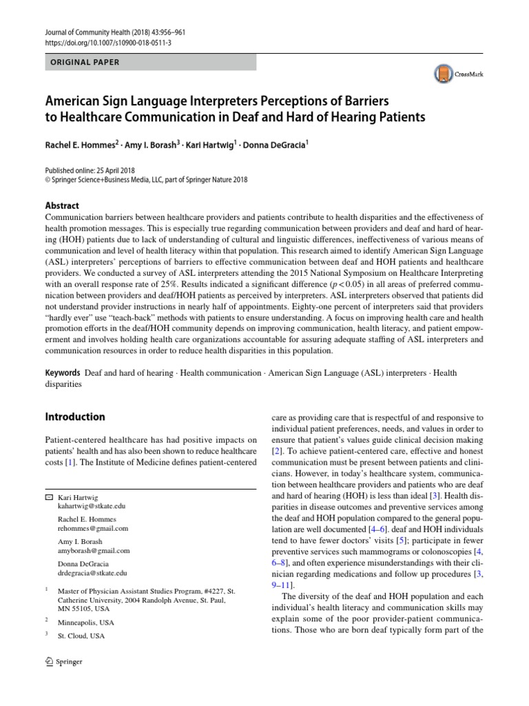 American Sign Language Interpreters Perceptions of Barriers To ...