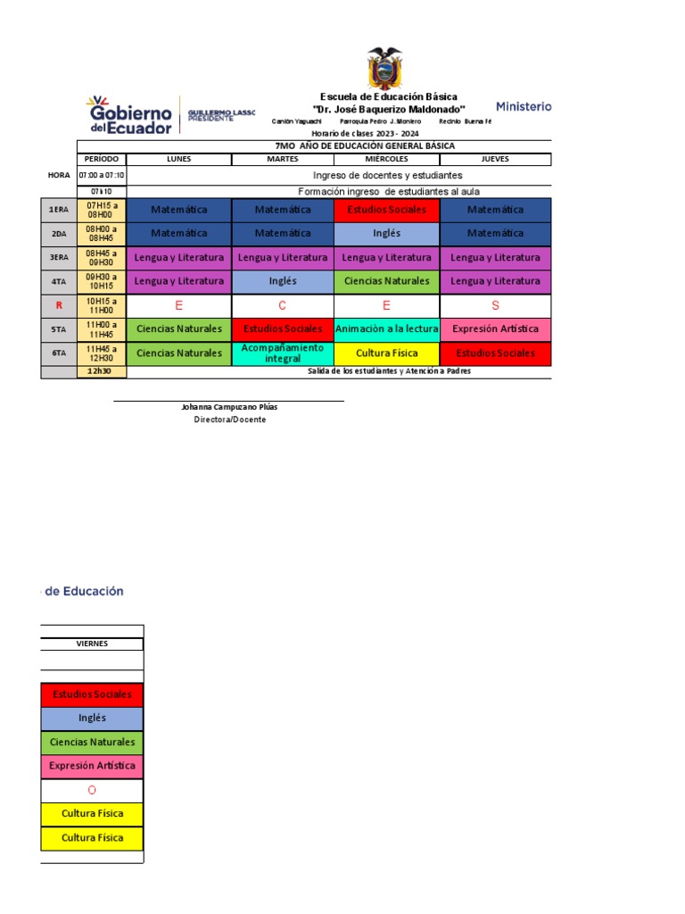 Horario de Clase 7mo - 2023 | PDF