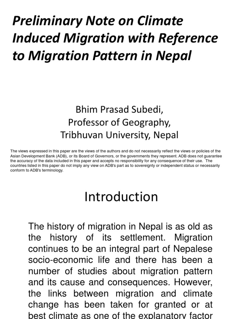 Preliminary Note On Climate Induced Migration With Reference To ...