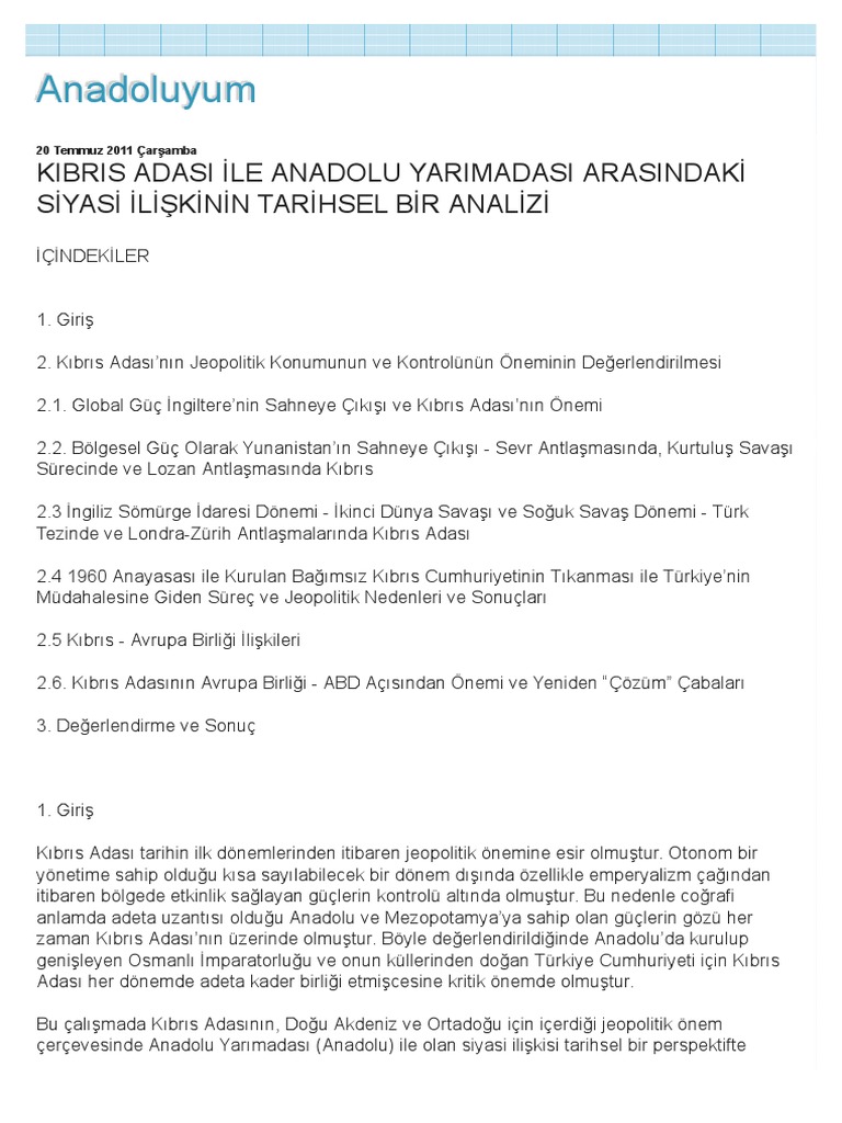 Kıbrıs Adası Ile Anadolu | PDF