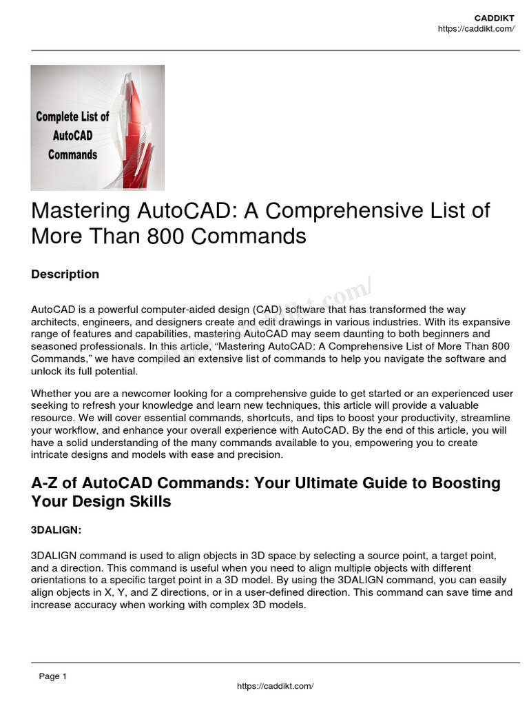 Mastering AutoCAD - A Comprehensive List of More Than 800 Commands | PDF | Auto Cad | 3 D ...