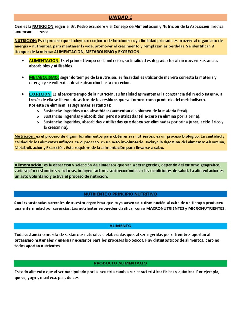 UNIDAD 1 y 2 | PDF | Digestión | Alimentos