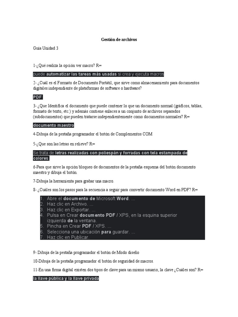 Guia Gestion de Archivos Unidad 3 | PDF | Archivo de computadora | Macro (informática)