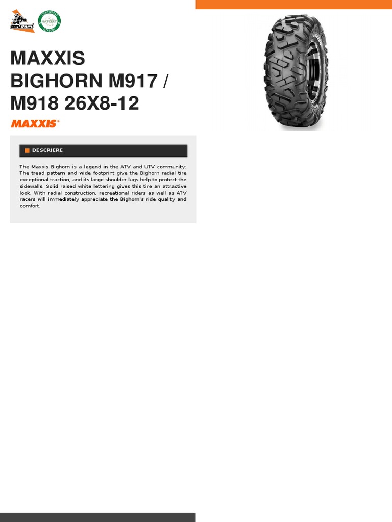 Fisa - Tehnica - Maxxis Bighorn m917 m918 26x8 12 | PDF