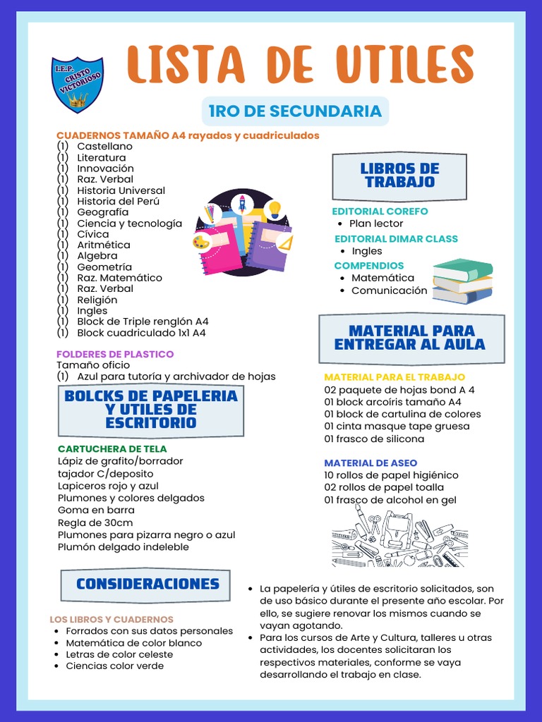 Lista Utiles 1ro Secundaria | PDF