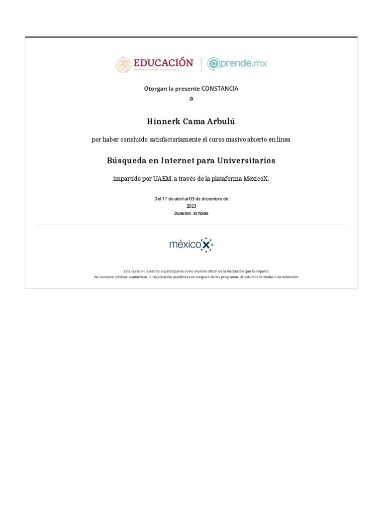 Certificado UAEM BEIP23048X - MéxicoX | PDF