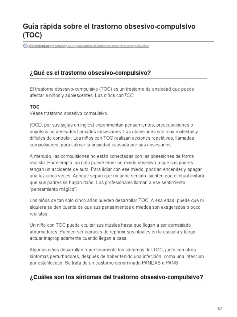 Guía TOC en Niños: Síntomas y Tratamiento | PDF | Desorden obsesivo compulsivo | Terapia de ...