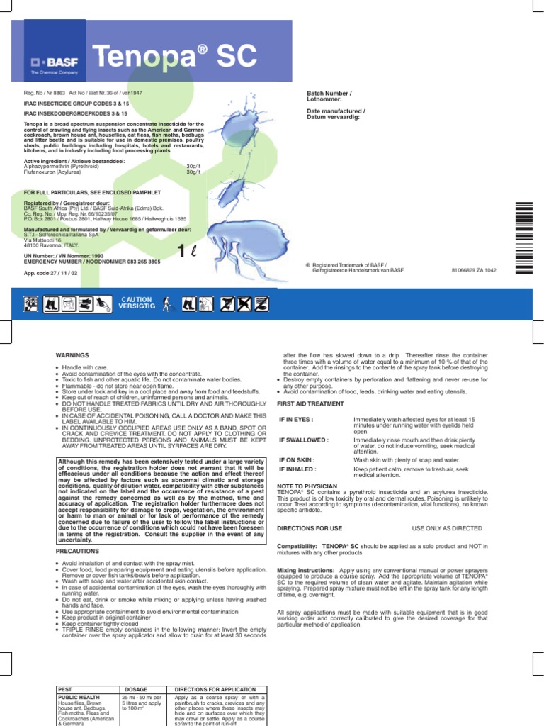 Tenopa SC Label | PDF | Insecticide | Water