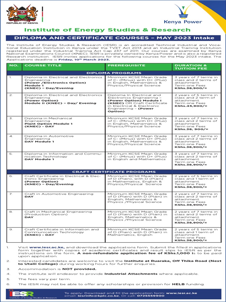 IESR Advert - Diploma and Certificate Courses May 2023 Intake | PDF ...
