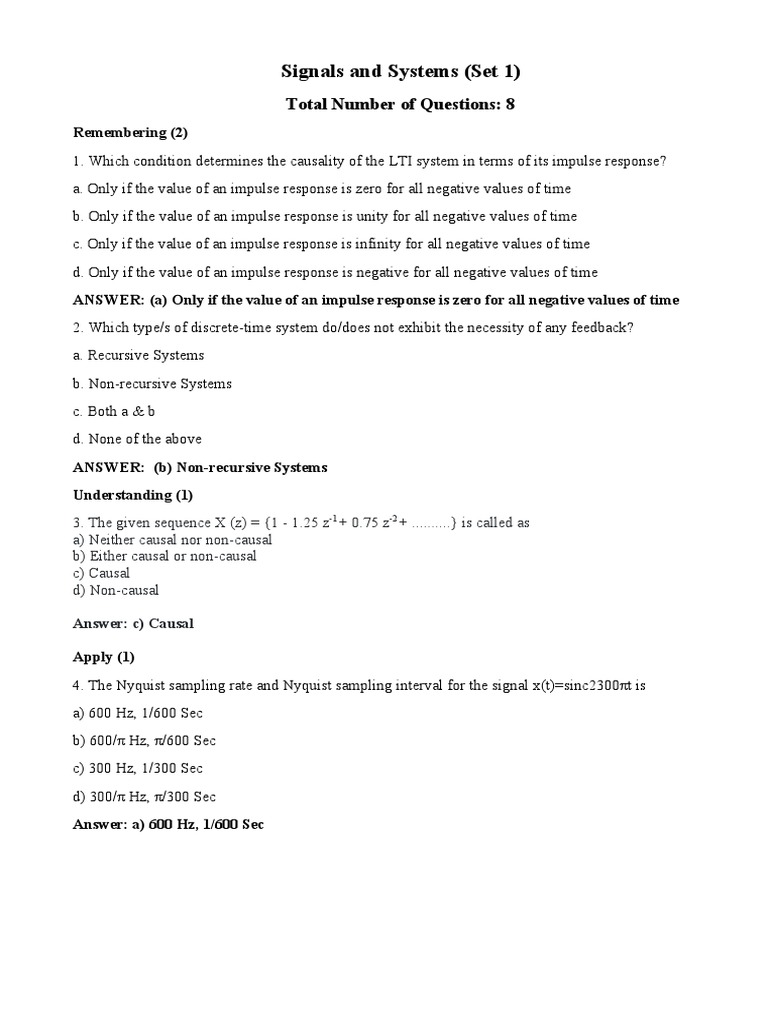 Set 1 - Signals and Systems | PDF