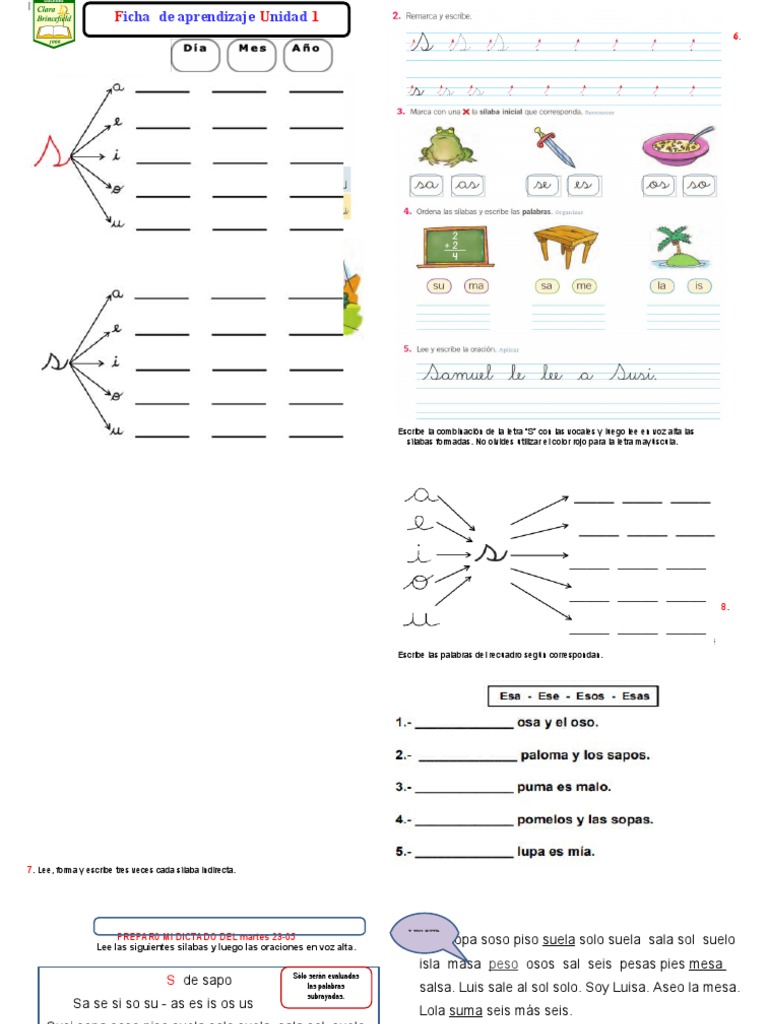 Ficha Letra S Dictado | PDF | Lingüística | Fonética