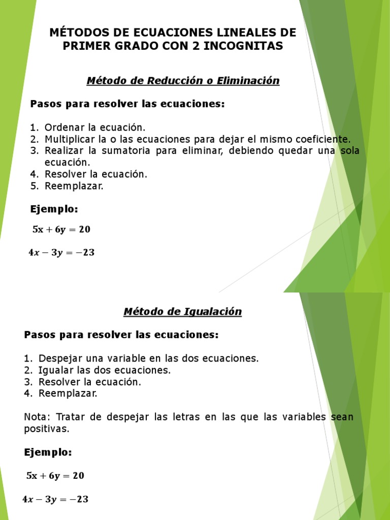Metodos de Ecuaciones Lineales 2x2 | PDF | Sistema de ecuaciones ...