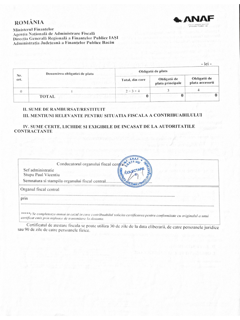 2.certificat Fiscal ANAF | PDF