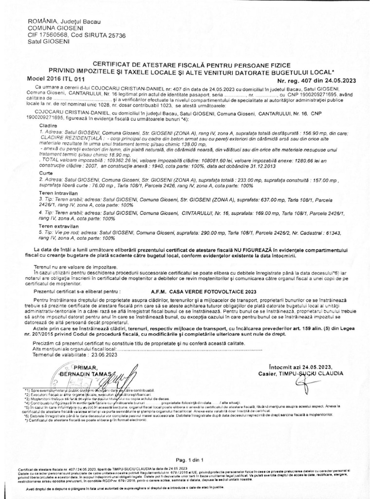 3.certificat Fiscal Primarie | PDF