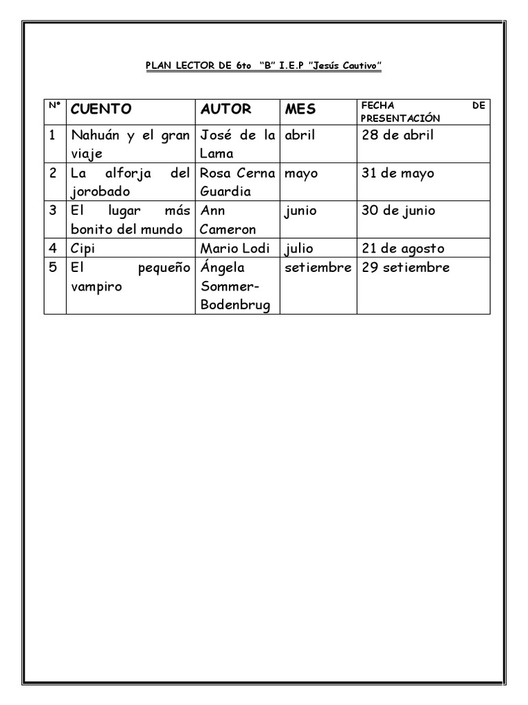 PLAN LECTOR DE 6to | PDF