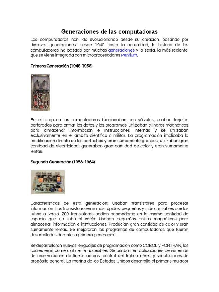 Generaciones de Las Computadoras | PDF | Circuito integrado | Microprocesador