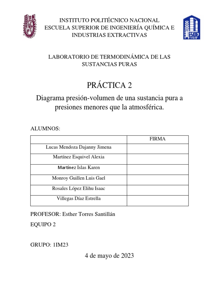 PRÁCTICA 2 Termo Sustancias Puras | PDF