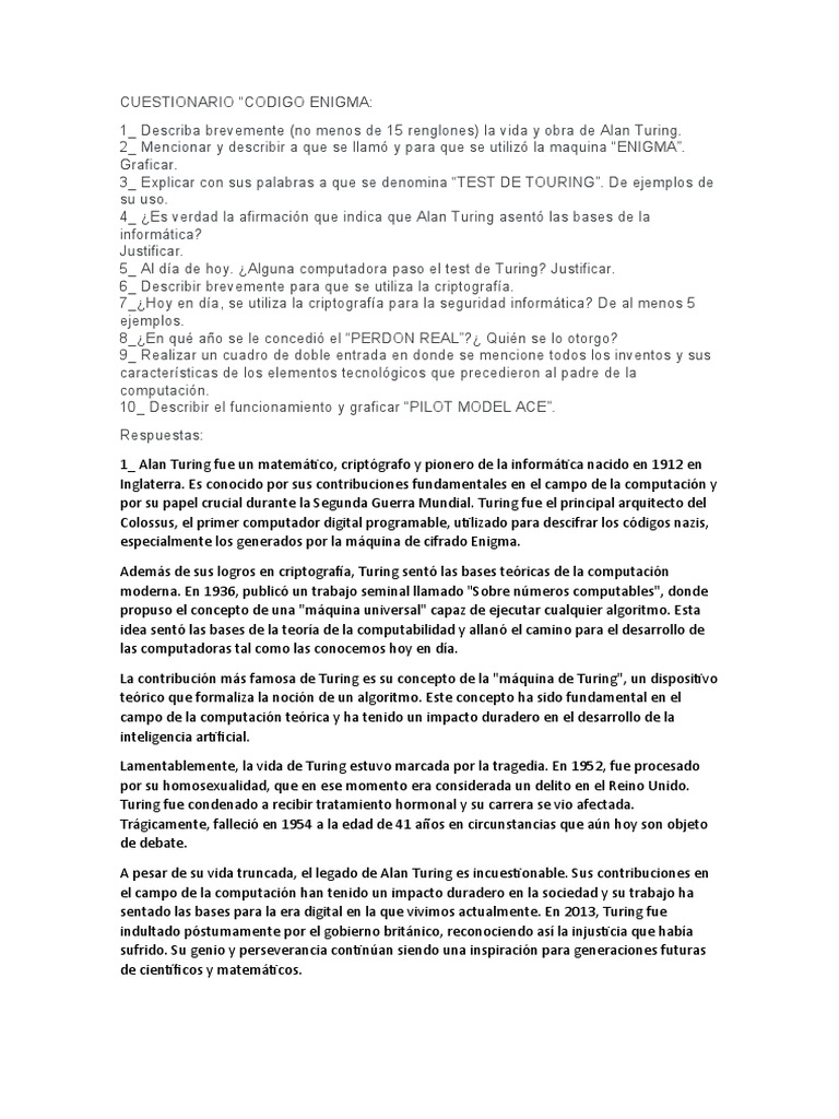 Codigo Enigma | PDF | Alan Turing | Ciencias de la Computación