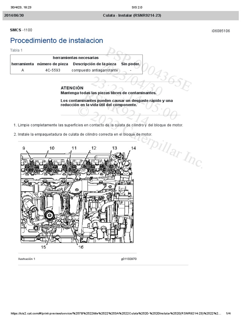 Culata Instalar - Motor C11 ACERT | PDF