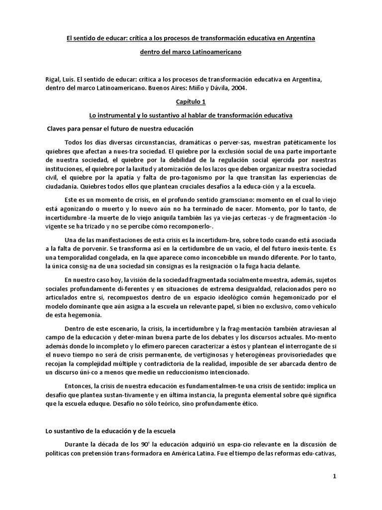 El Sentido de Educar RIGAL | PDF | Democracia | Ideologías políticas