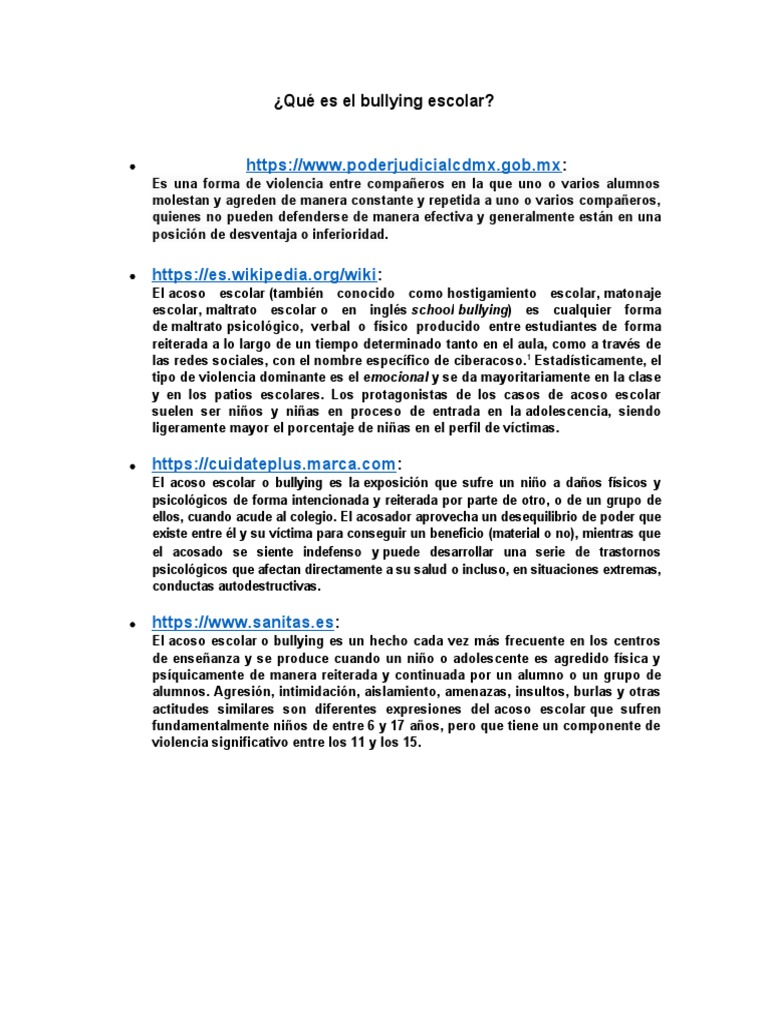 Definición y tipos de bullying escolar | PDF | Salud y bienestar