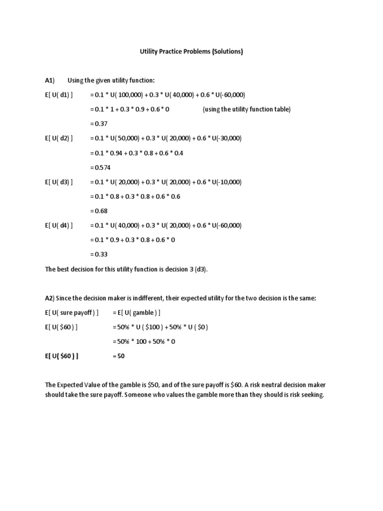 Solutions - Utility v2 | PDF | Utility | Risk Aversion