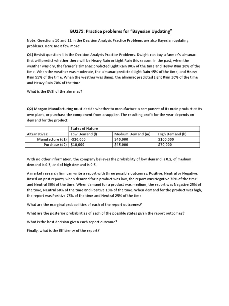Problems - Bayesian Updating | PDF