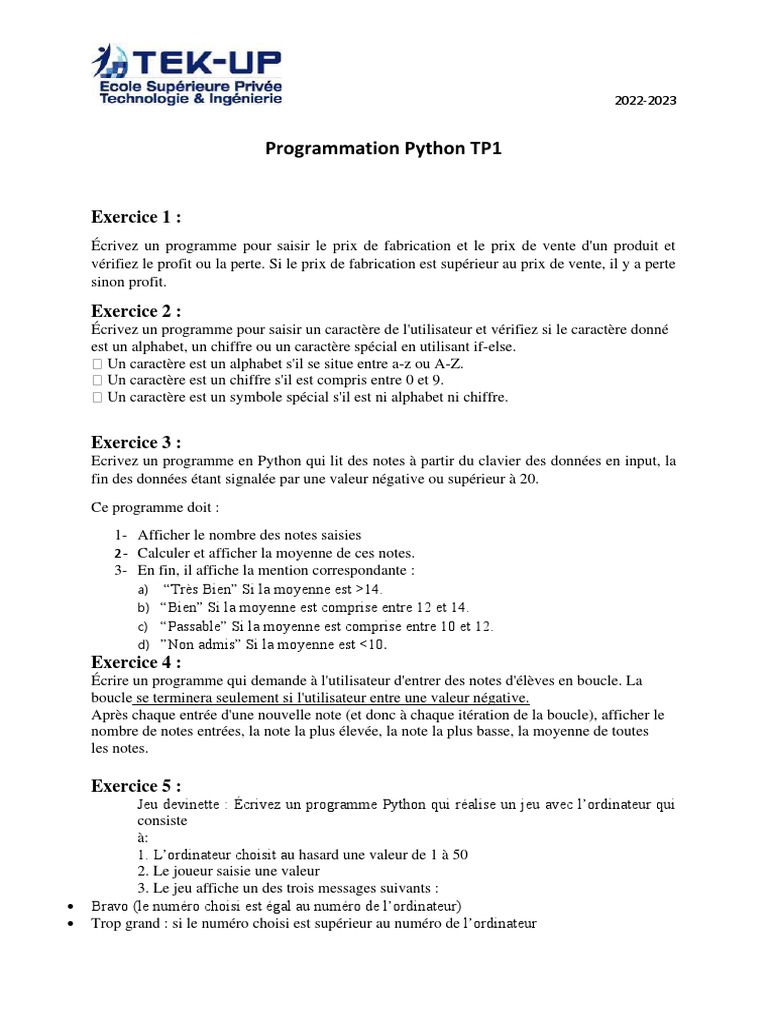 Programmation Python TP | PDF