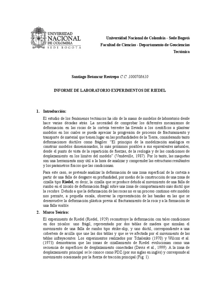 SBR - Informe - Experimento de Riedel | PDF | Falla (geología) | Fractura