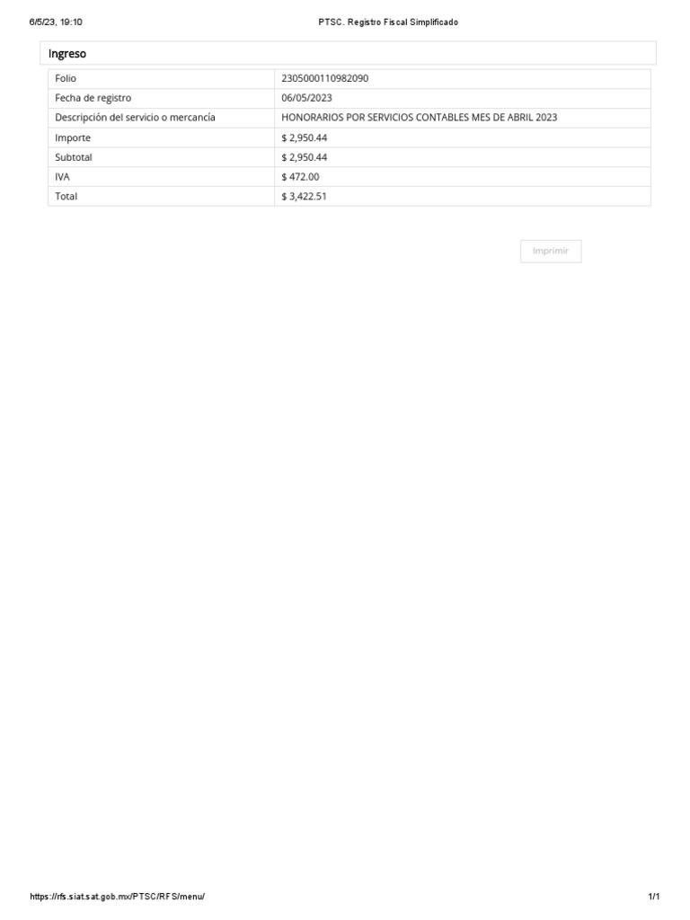 PTSC. Registro Fiscal Simplificado | PDF