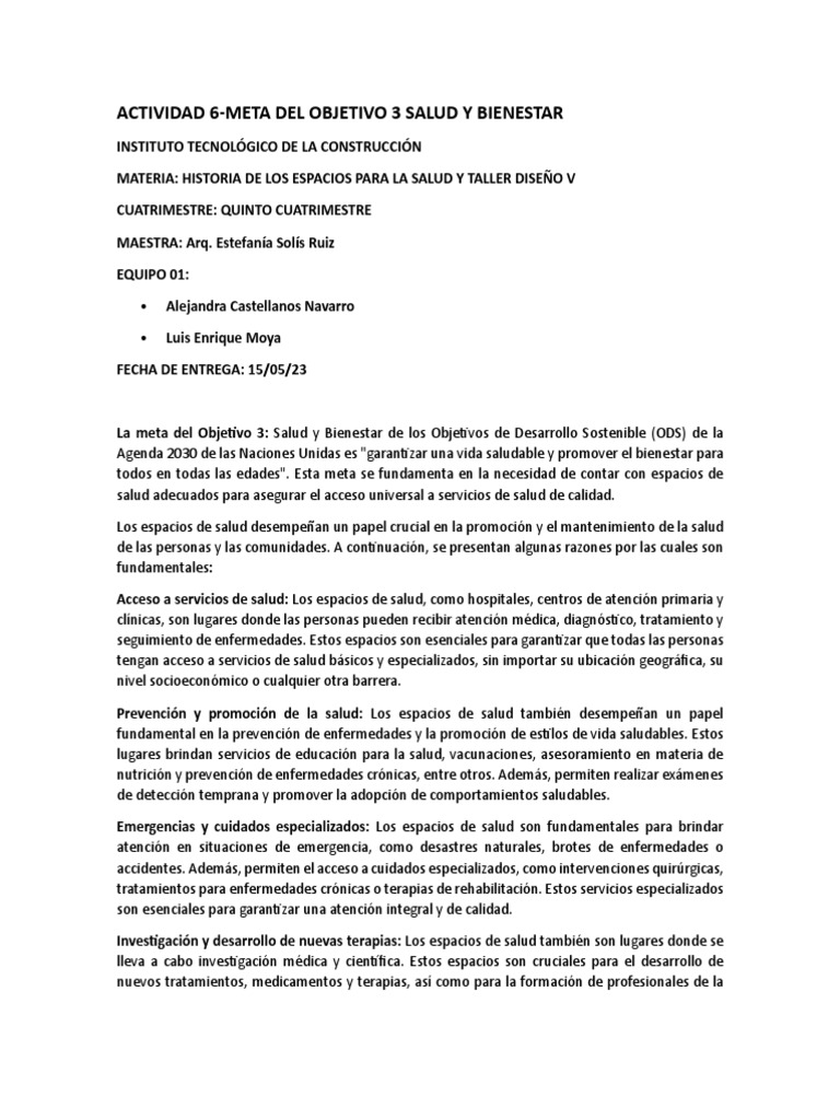 Actividad 6-Meta Del Objetivo 3 Salud y Bienestar | PDF