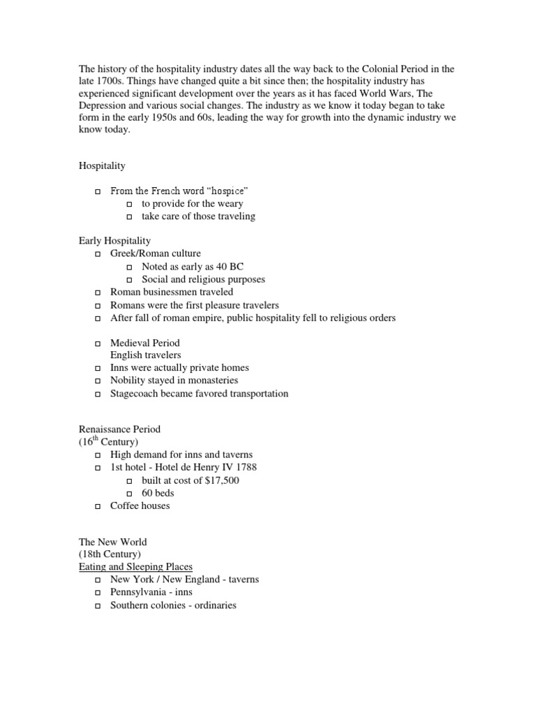 Evolution of the Hospitality Industry | PDF | Inn | Hotel