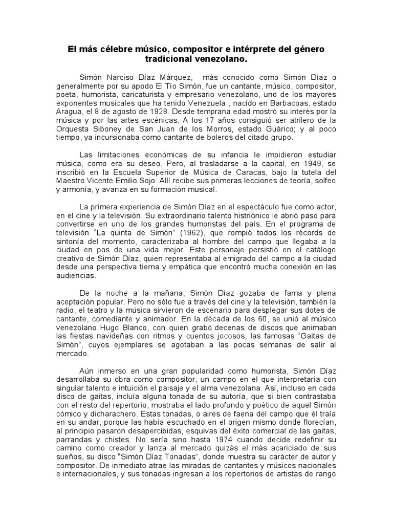 Simon Diaz Biografia | PDF | Las artes escénicas | Musica Latinoamericana