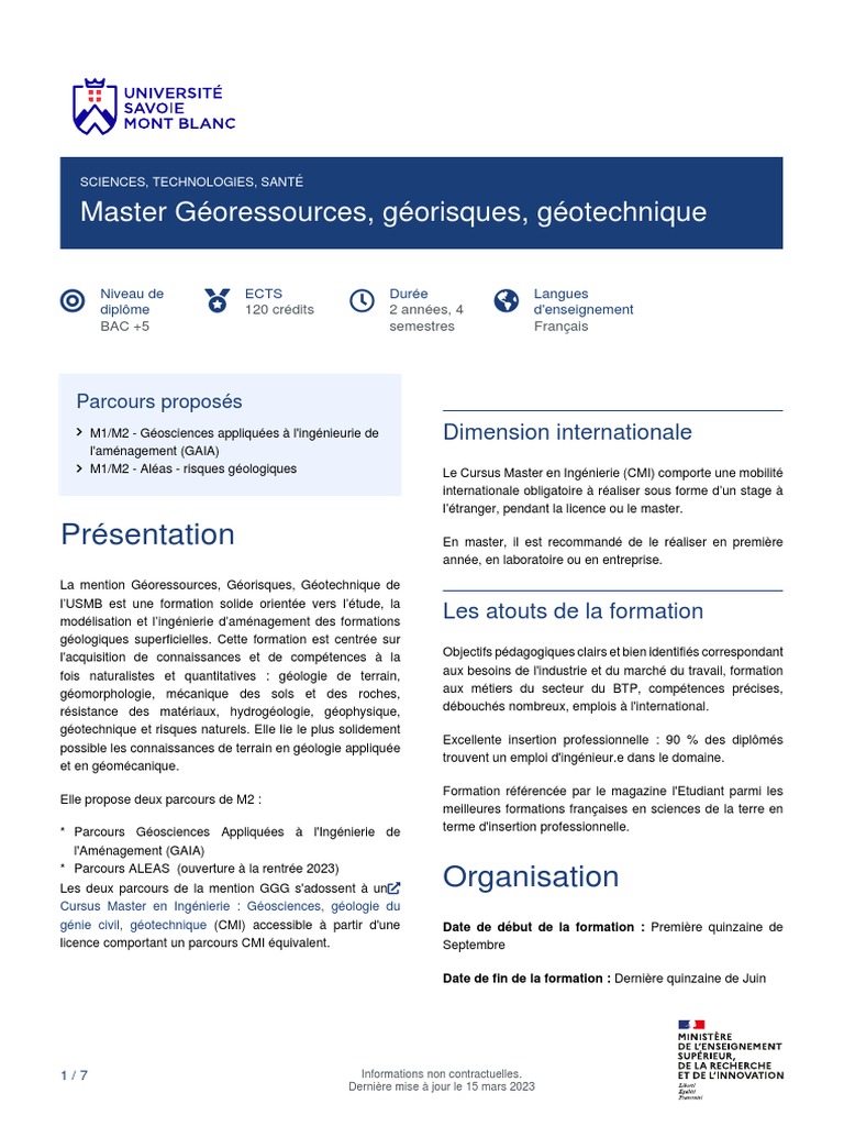 Master Géoressources, Géorisques, Géotechnique | PDF | Génie ...