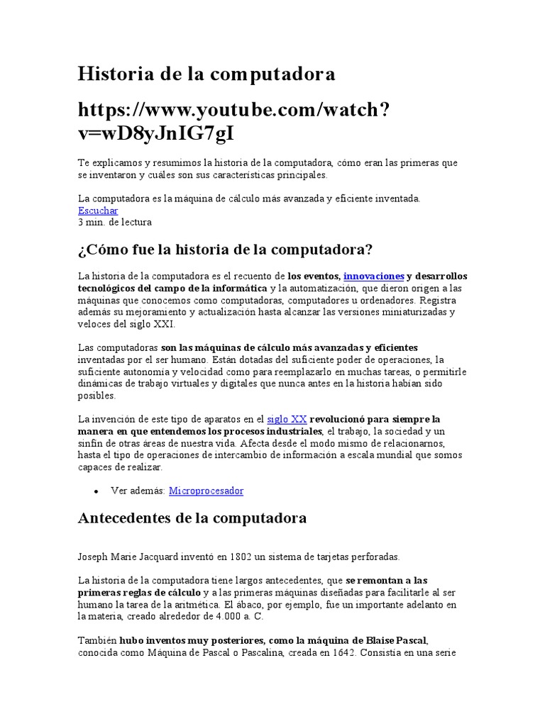 Historia de La Computadora | PDF | Circuito integrado | Disco flexible