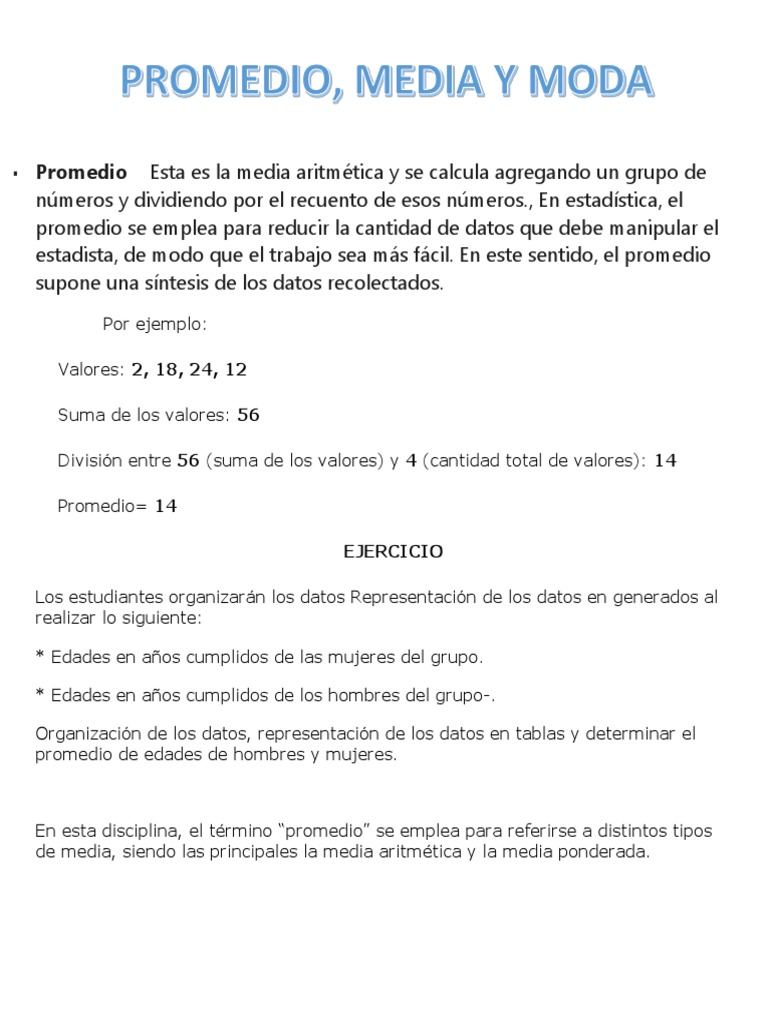 Promedio Media y Moda | PDF | Media | Promedio